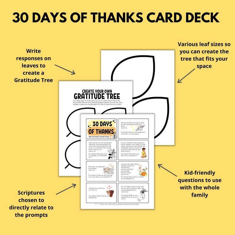 30 Days of Thanks, Gratitude Printable Cards, Family Devotional ...