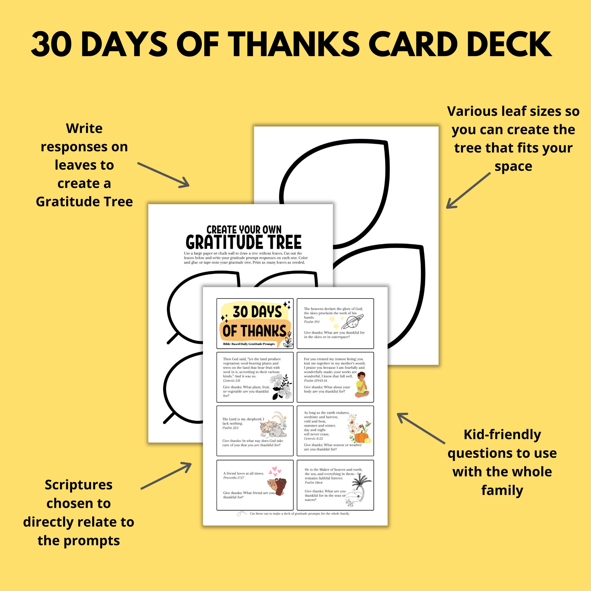 30 Days of Thanks, Gratitude Printable Cards, Family Devotional ...