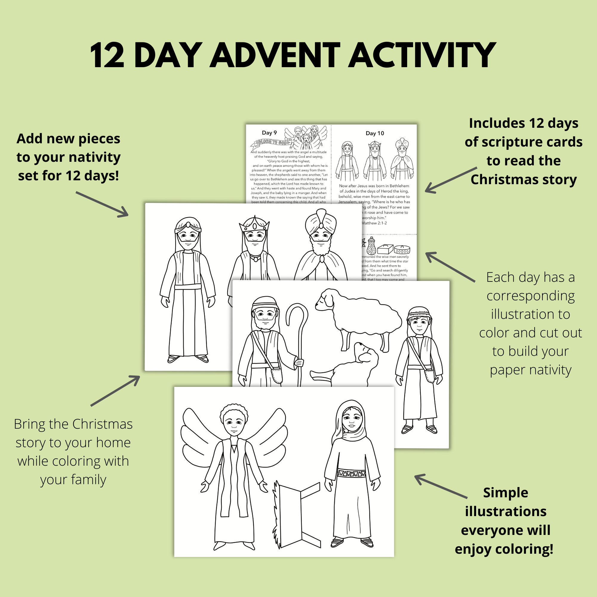 Advent Printable for Kids, Nativity Christmas Countdown Scripture Cards ...