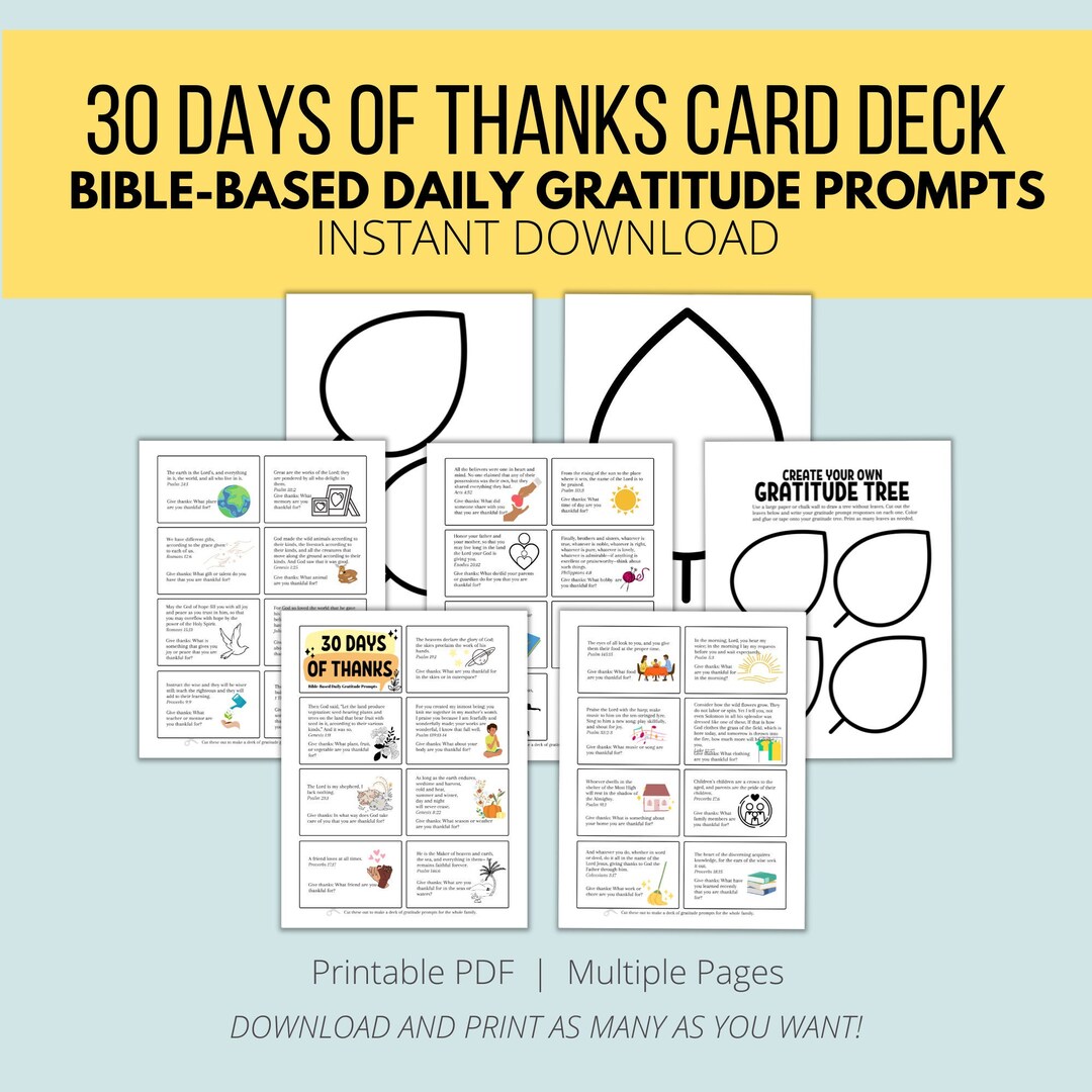 30 Days of Thanks, Gratitude Printable Cards, Family Devotional ...