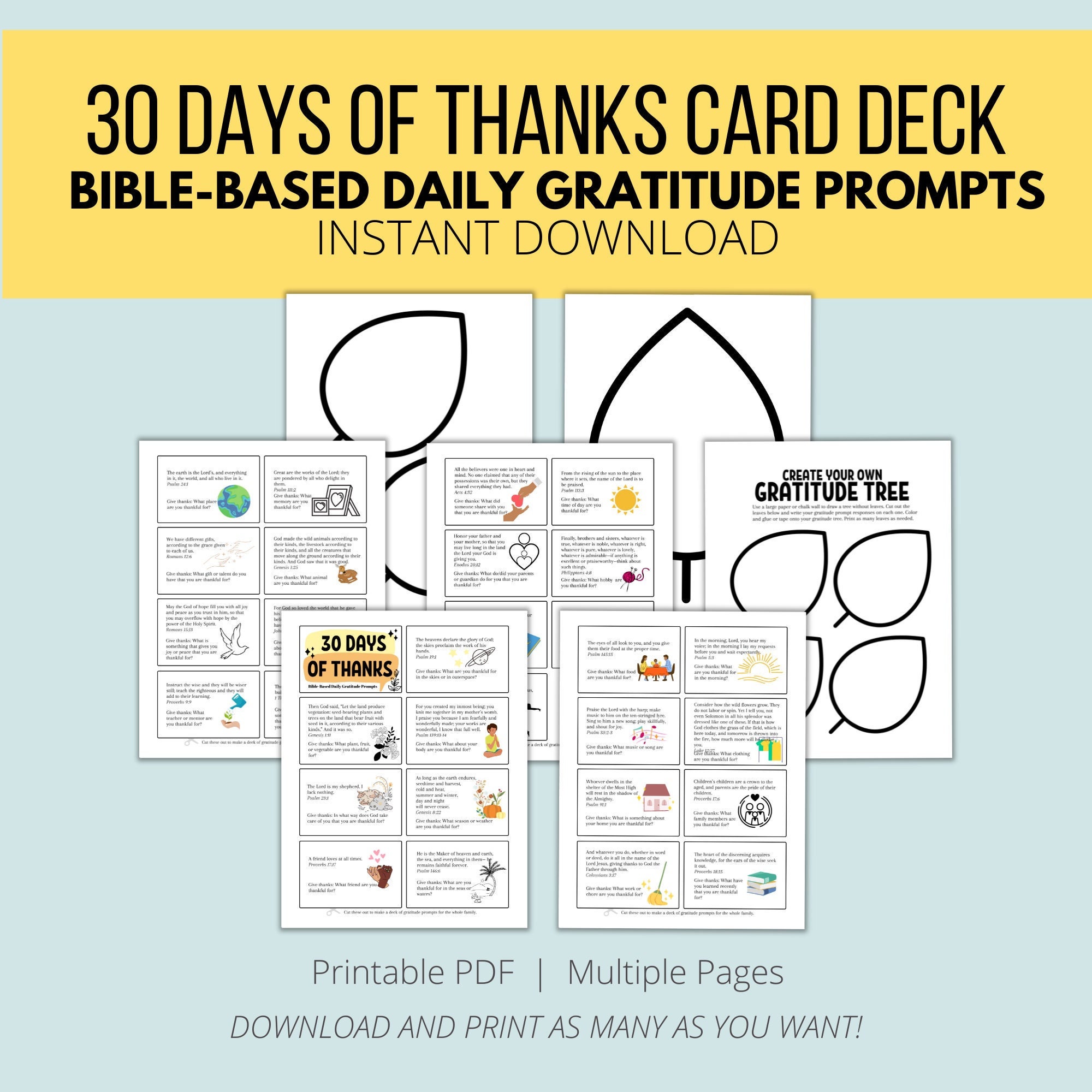 30 Days of Thanks, Gratitude Printable Cards, Family Devotional ...