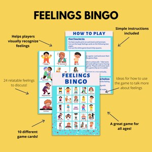 Feelings Emotions Bingo Therapy Game, Kids Therapy Activity, Emotion ...