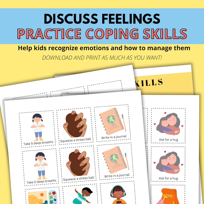 Coping Skills Game, Matching Game Printable, Kids Feelings, Therapy ...