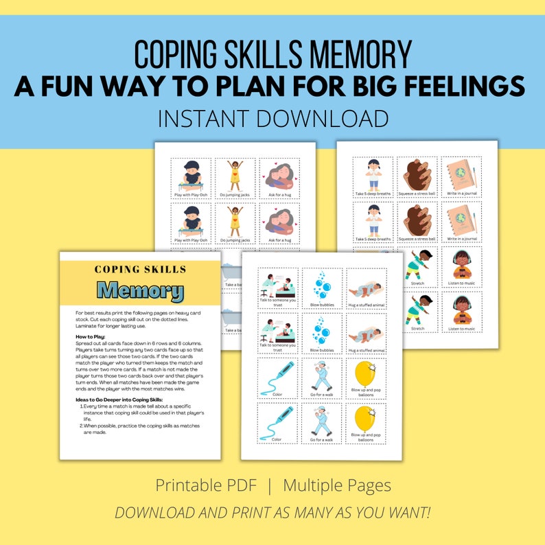 Coping Skills Game, Matching Game Printable, Kids Feelings, Therapy ...