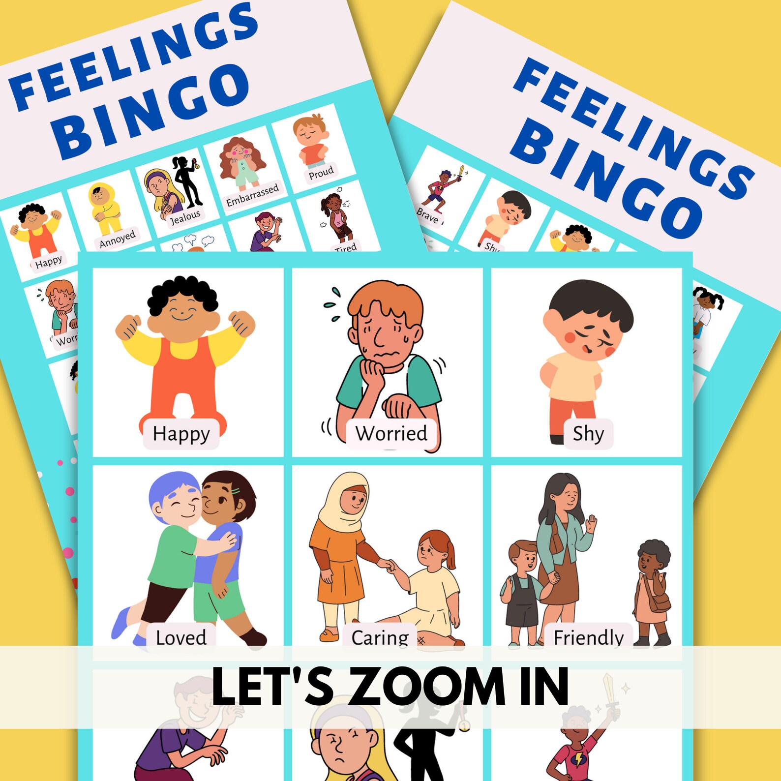 Feelings Emotions Bingo Therapy Game, Kids Therapy Activity, Emotion ...
