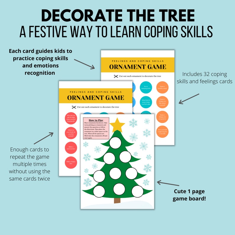 Holiday Kids Therapy Feelings Game, Coping Skills Counseling Activity ...