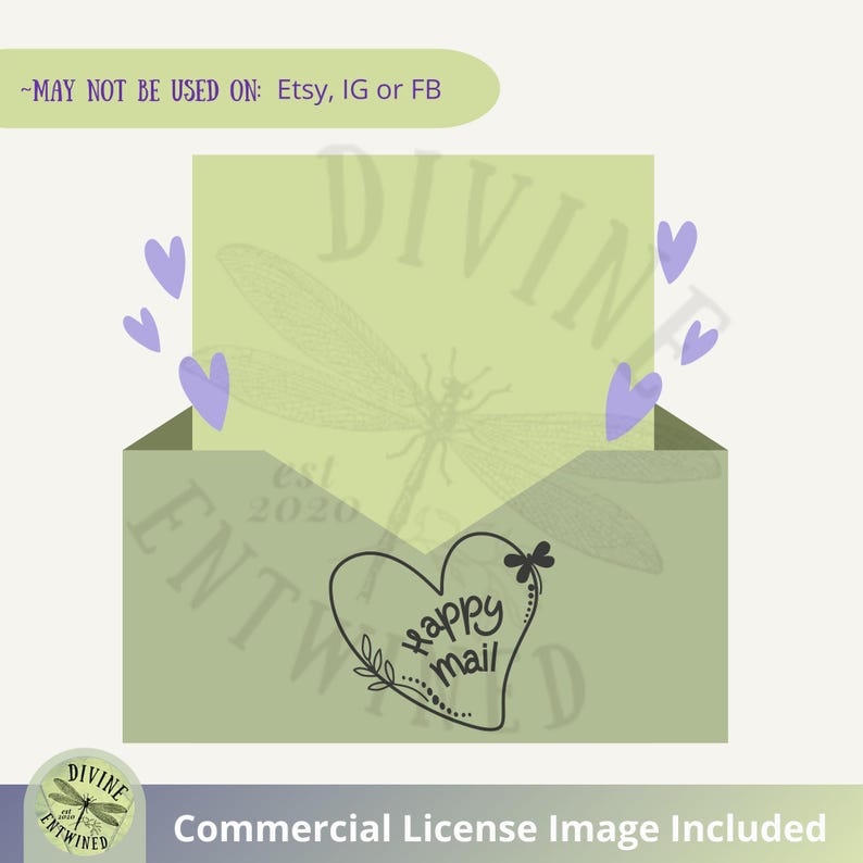 Heart-shaped Happy Mail Rubber Stamp SVG With Dragonfly & Branch Motif ...