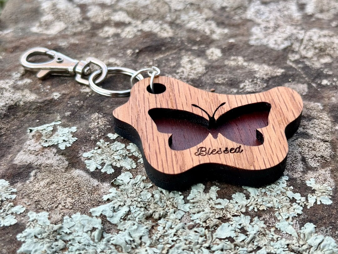 Laser Cut | Solid Wood Key Chain | Butterfly | 2.75" X 2" X .25 ...