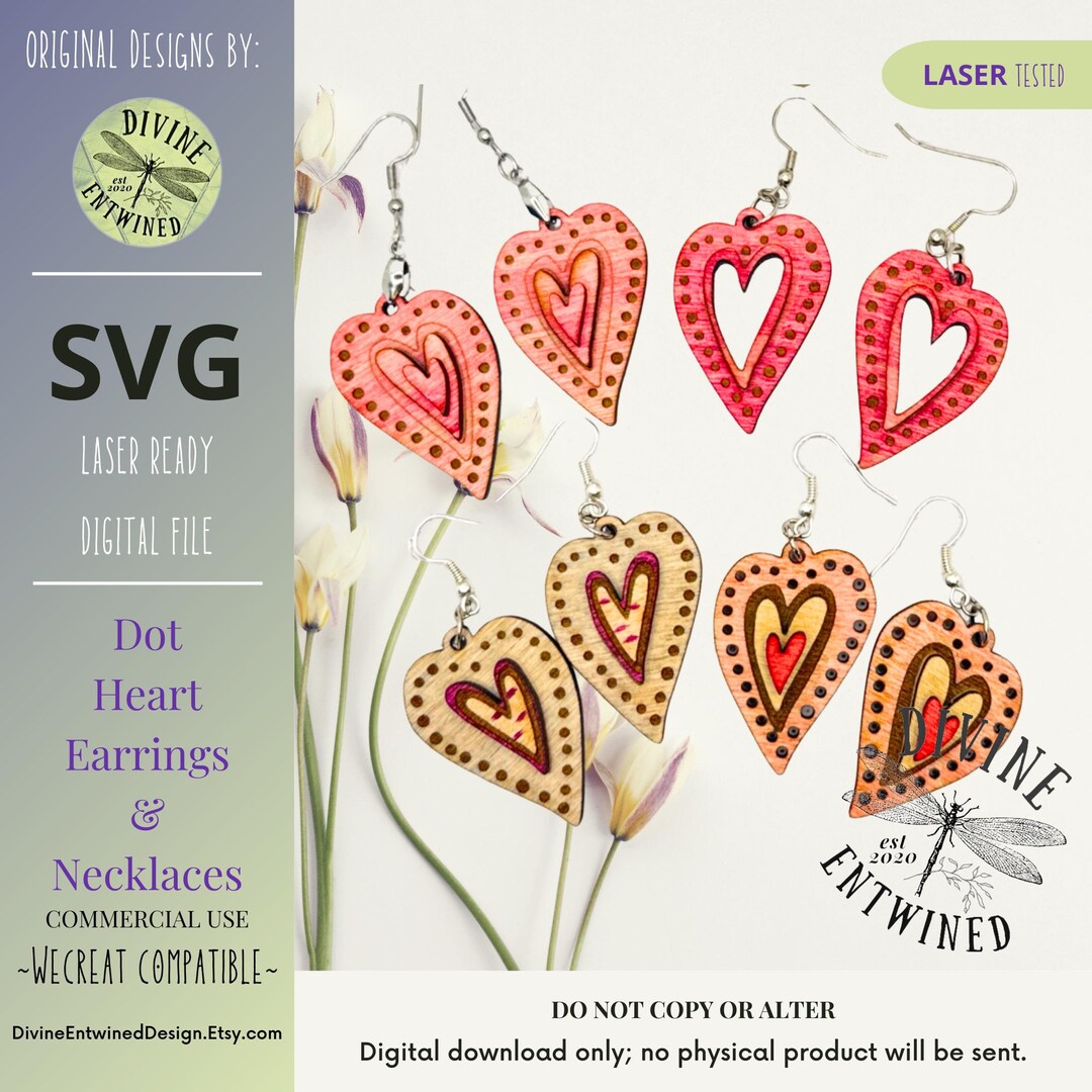 Heart Jewelry SVG Bundle: Laser Cut Earrings & Necklace Designs ...