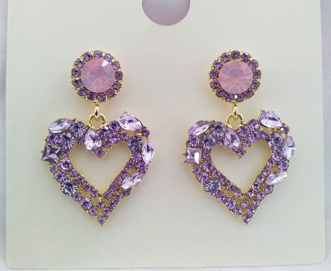 Ladies Elegant Lightweight Light Purple and Pink Rhinestone Heart ...