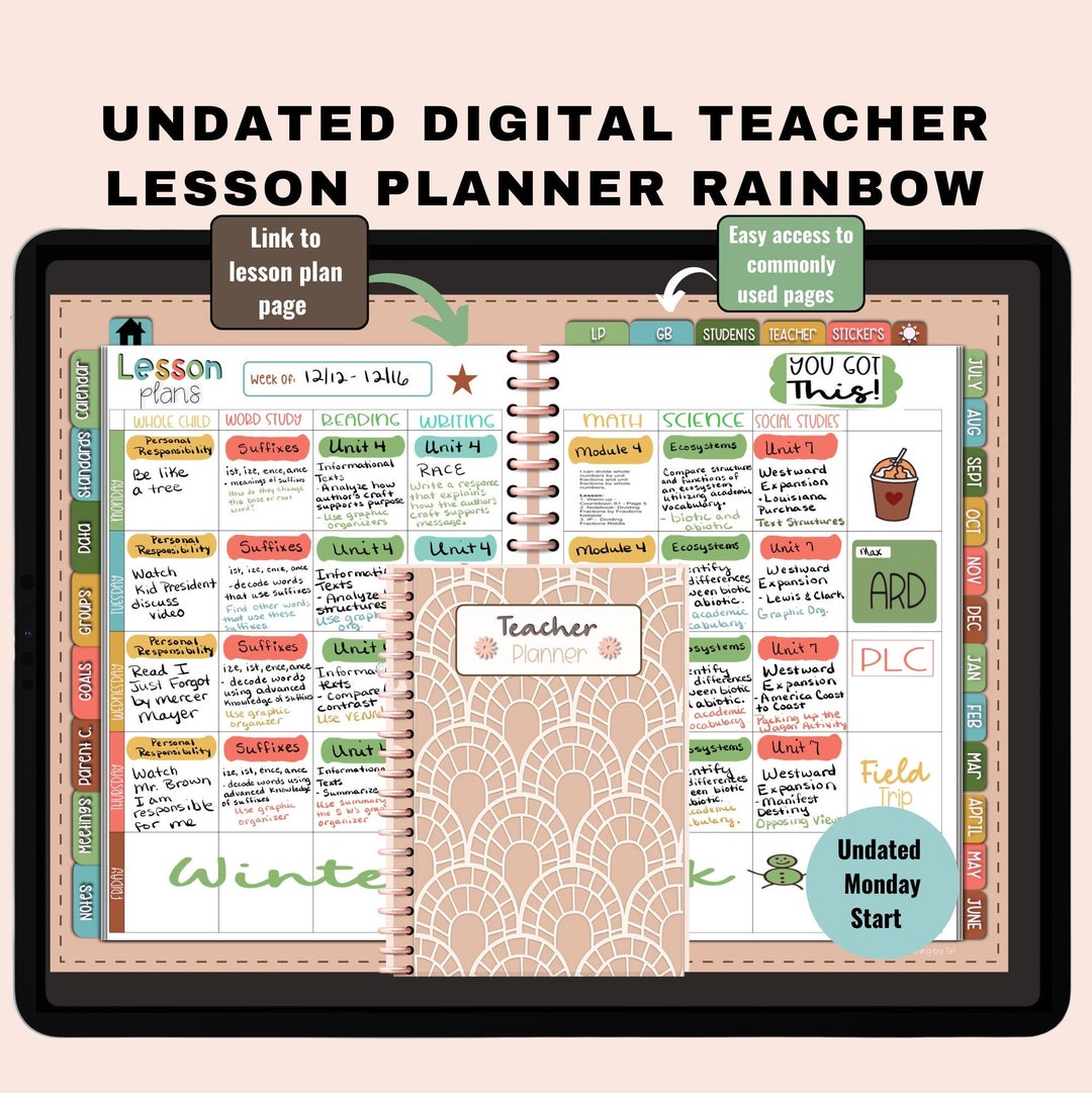 Undated Digital Teacher Planner Rainbow - Etsy
