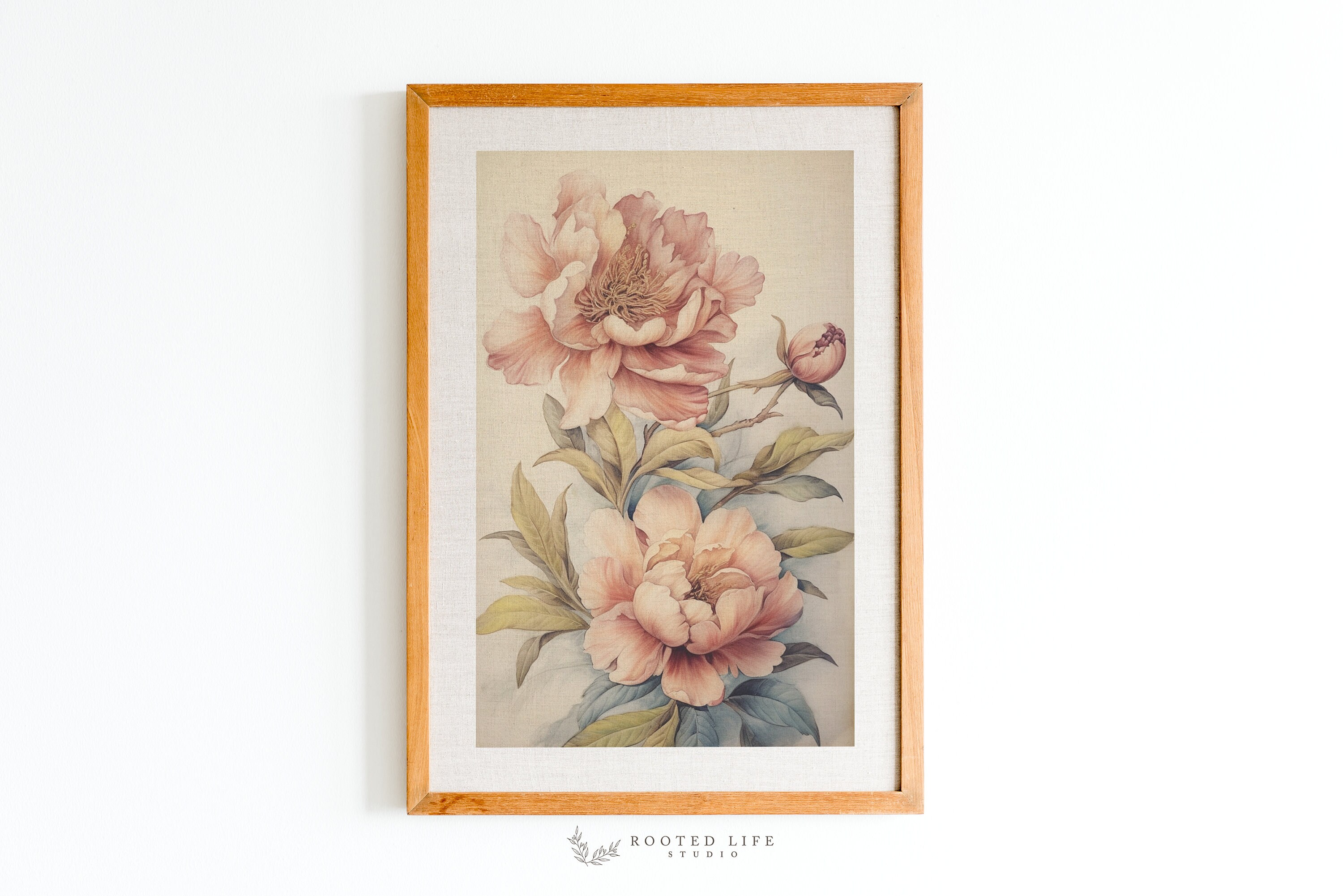 Vintage Peonies Painting | Living Room Decor | Botanical | Pink and ...