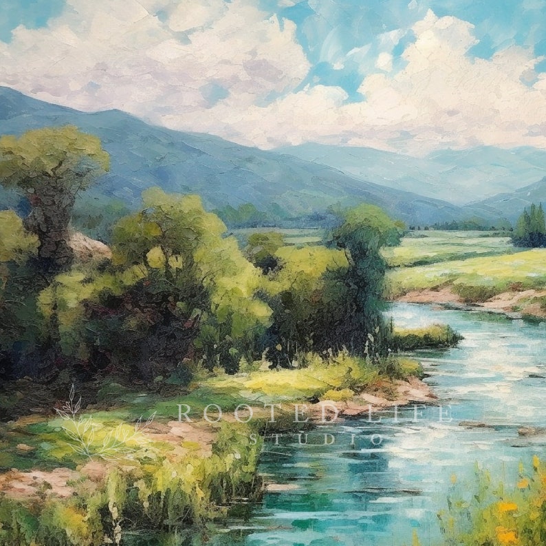 River Oil Painting | Landscape Painting | Vintage Farmhouse Painting ...