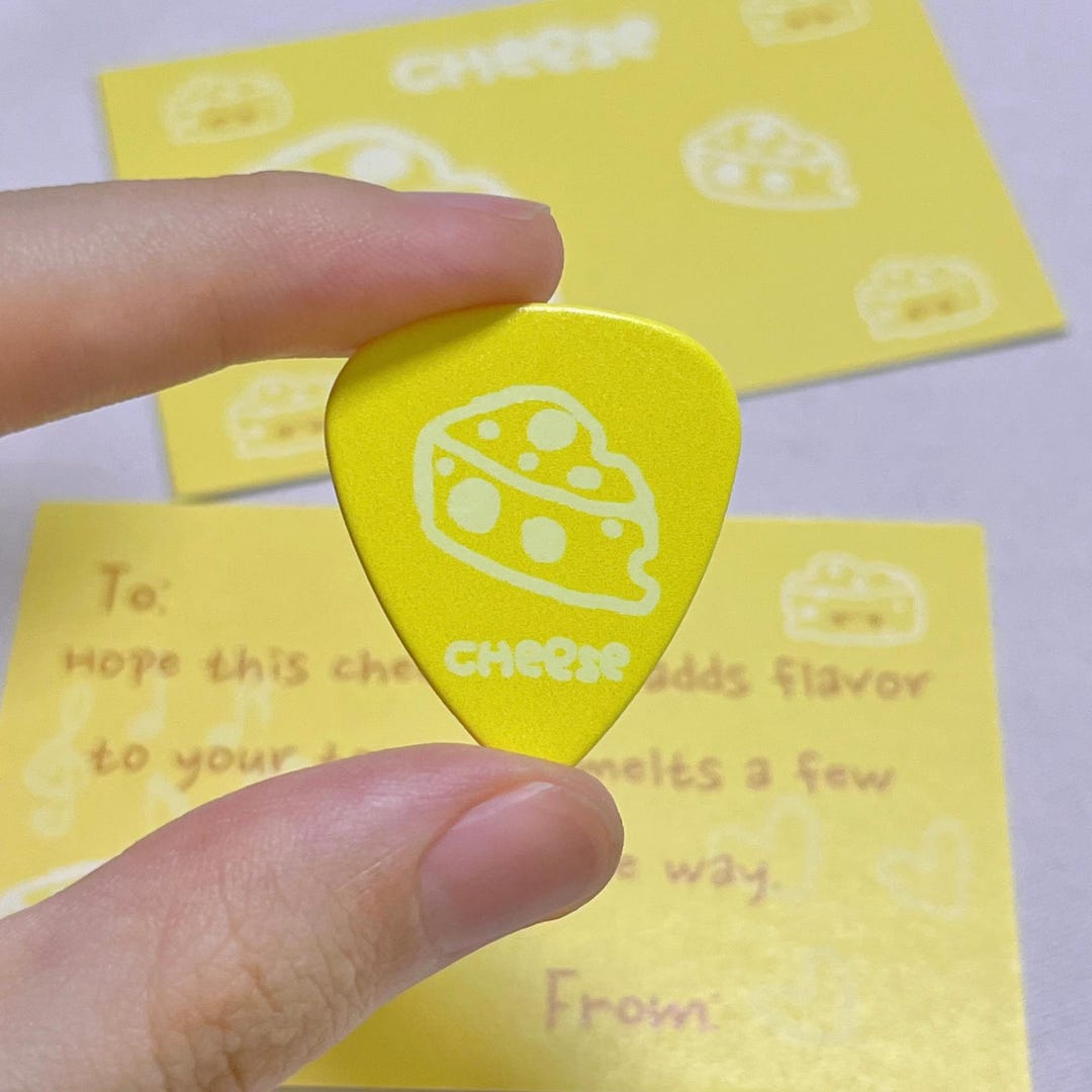 Hand Drawn Cheese Guitar Bass Pick Bright Yellow With Message Card,gift ...