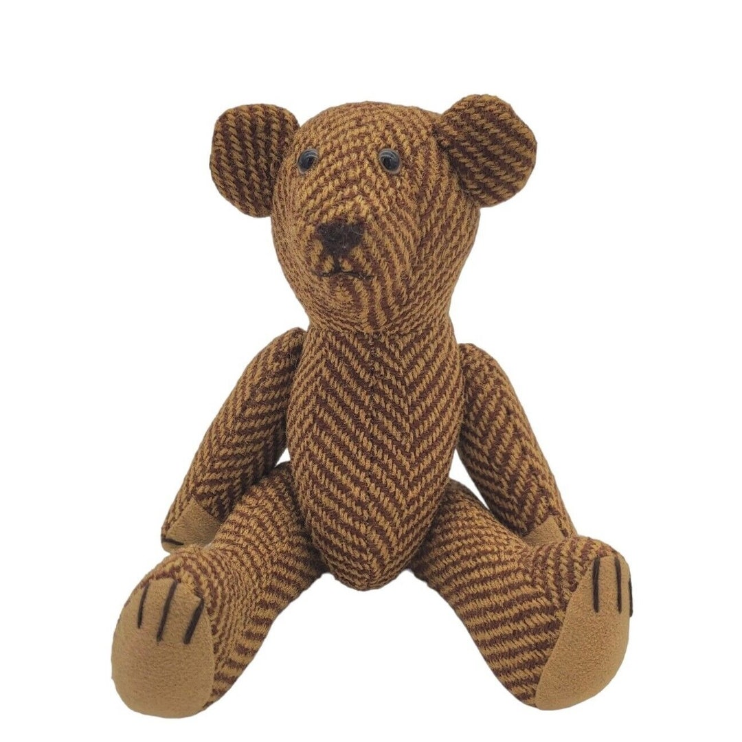 Vintage Striped Tweed British Teddy Bear Stuffed Animal Plush Jointed ...