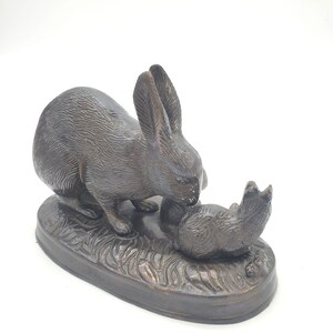 Vintage Bronze Rabbit and Babies Statue, Bunny French Country Detailed ...