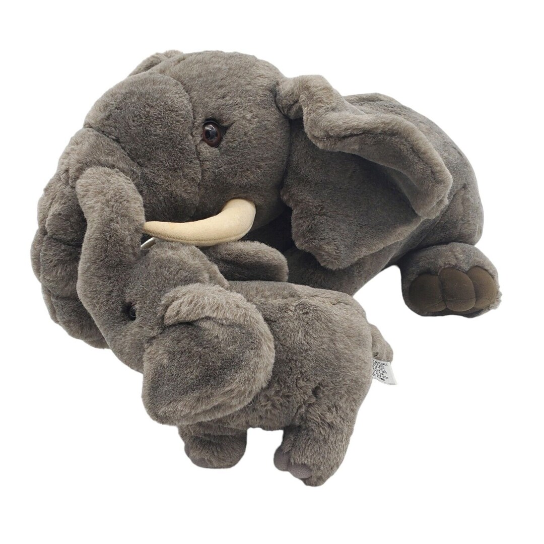 VTG Mother & Baby Gray Elephant Plush Stuffed Animal LARGE Great ...