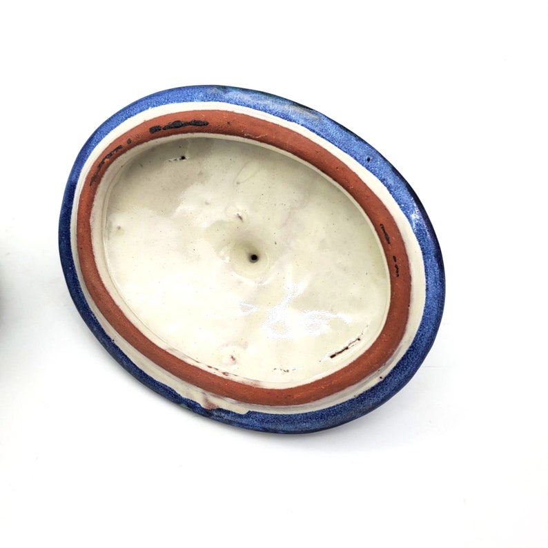 Talavera Mexican Calla Lily Small Oval Dish 5" Blue Lid Trinket Salsa ...