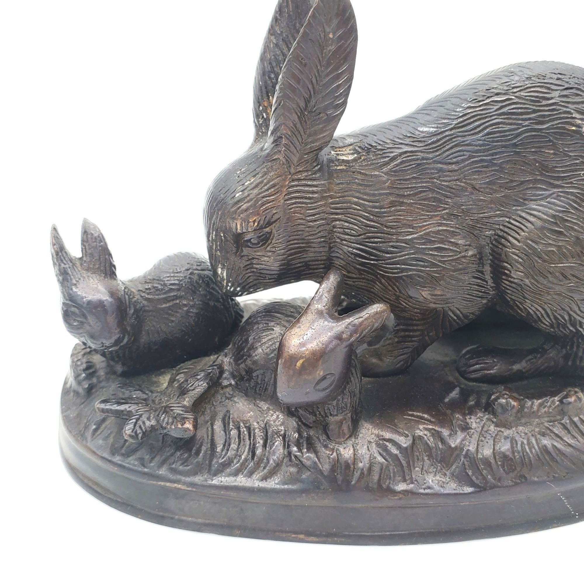 Vintage Bronze Rabbit and Babies Statue Bunny French Country - Etsy
