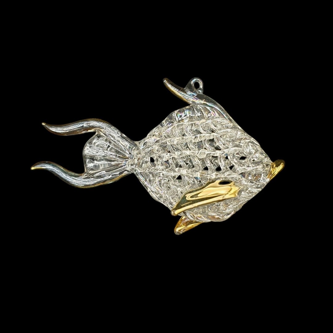 VTG Spun Glass Angel Fish Miniature Figurine 4.5" Nautical 22K Gold Sea ...