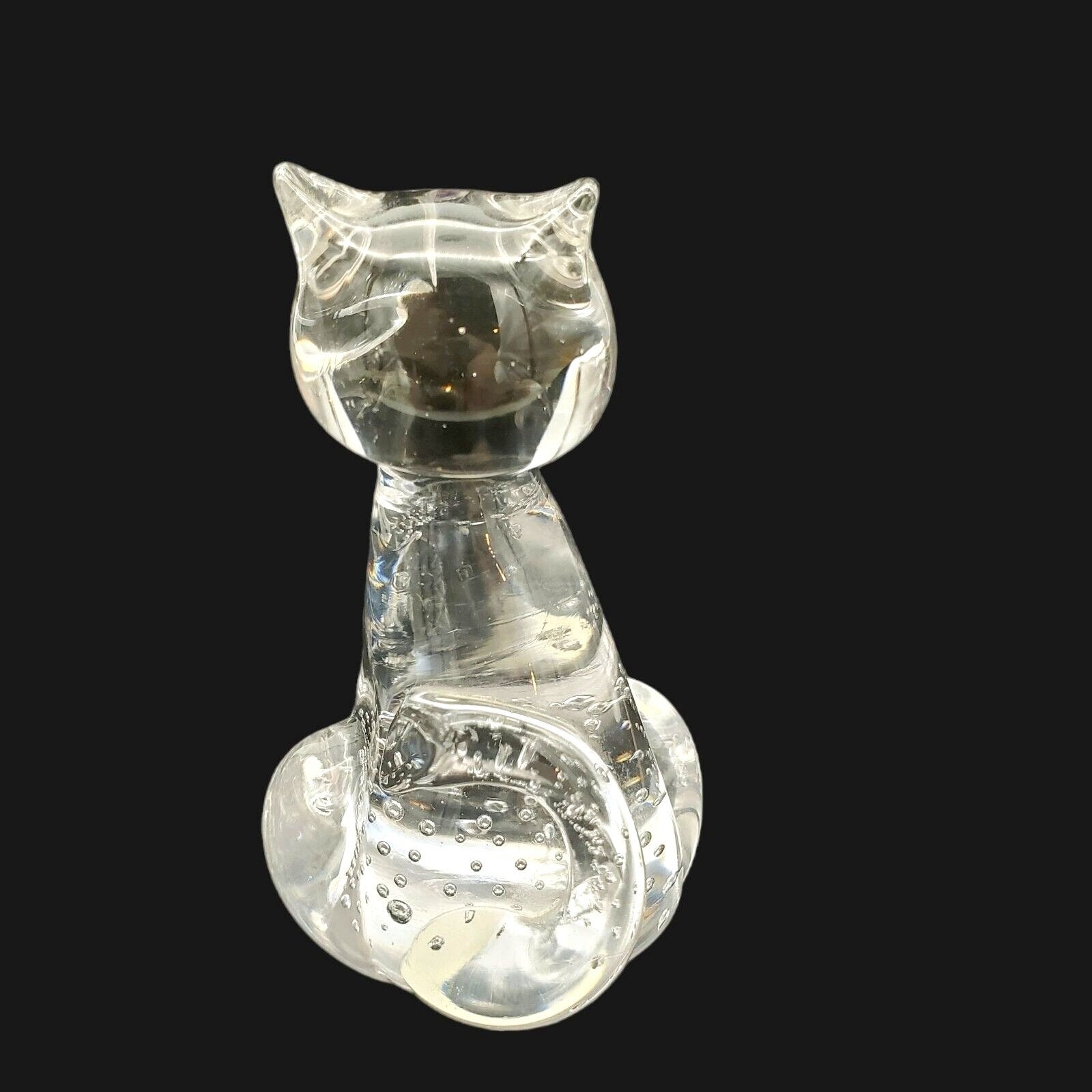VTG Crystal Cat Glass Paperweight Kitty SIAMESE Bubbled Keepsake ...