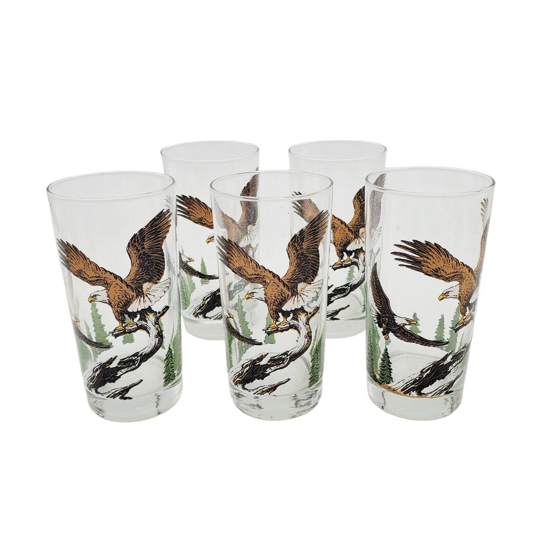 Vintage Libbey Glass Set of 5 Majestic Eagles Highball Glasses - Etsy