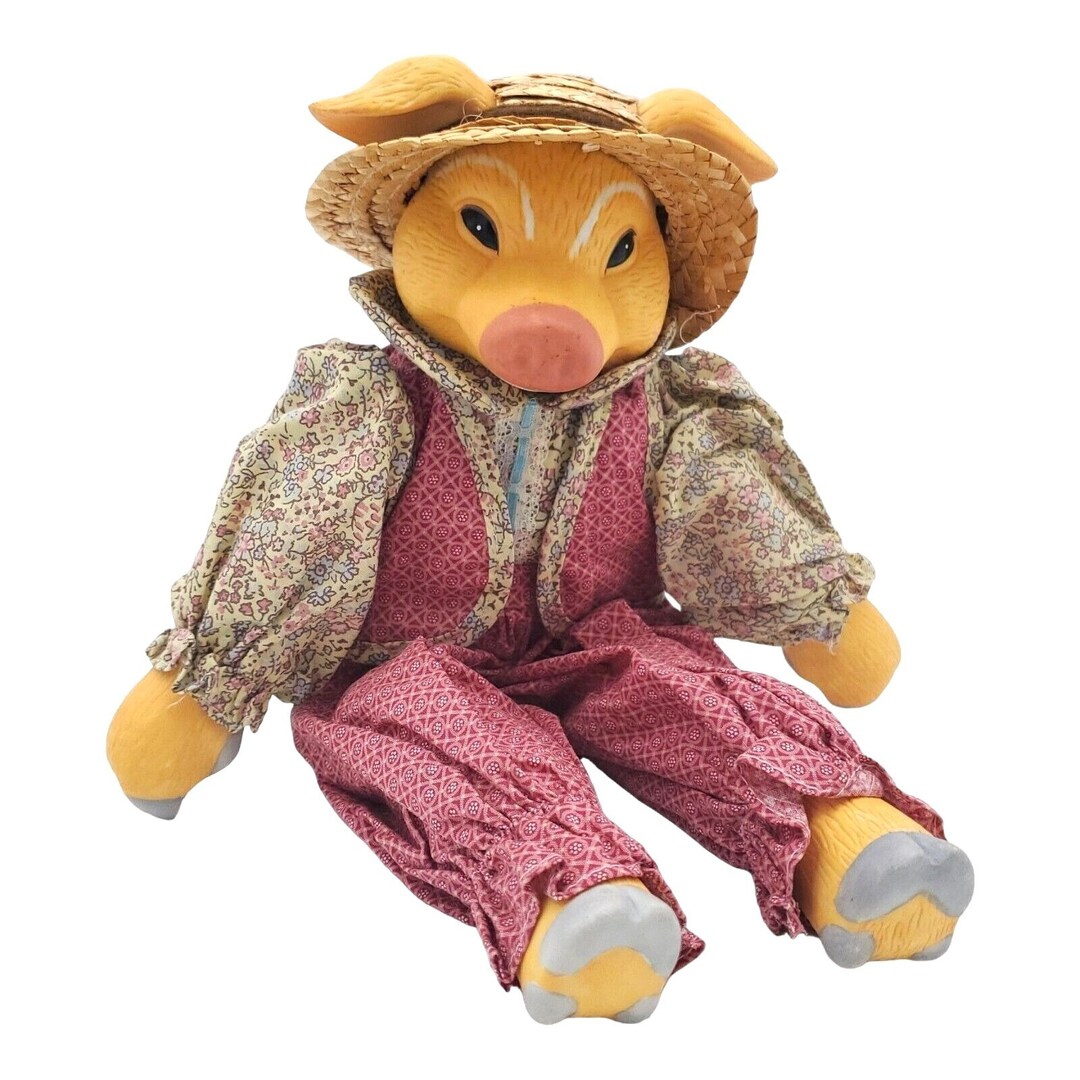 Anthropomorphic Country Porcelain Pig Doll Shelf Sitter Figure Cottage ...