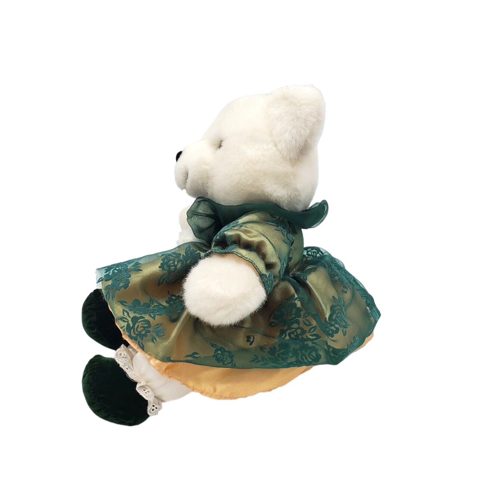 MTY International Vintage White Teddy Bear - Mama & Baby Plush in Green ...