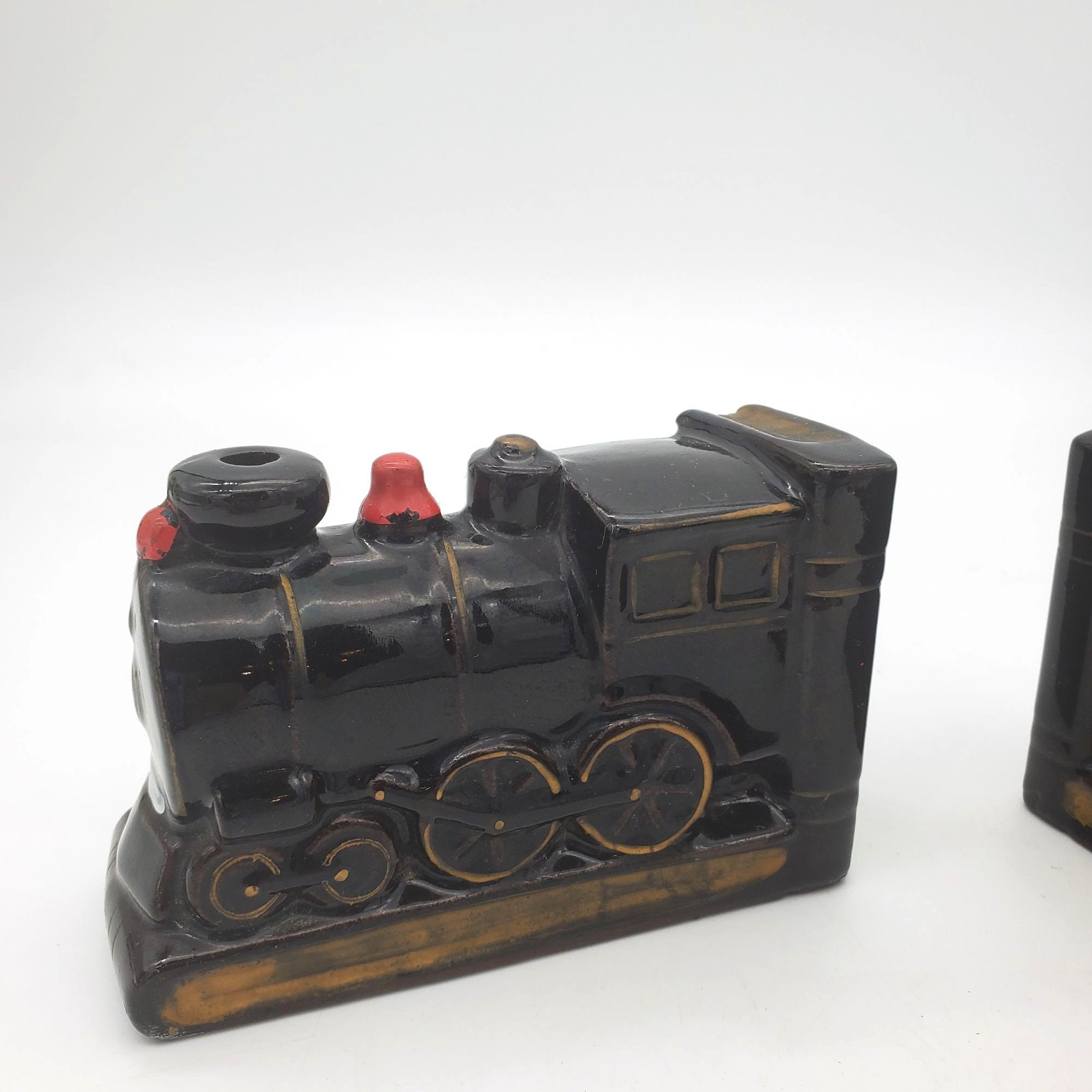 Train Locomotive Bookends Set Redware Japan Hand Decorated VTG - Etsy