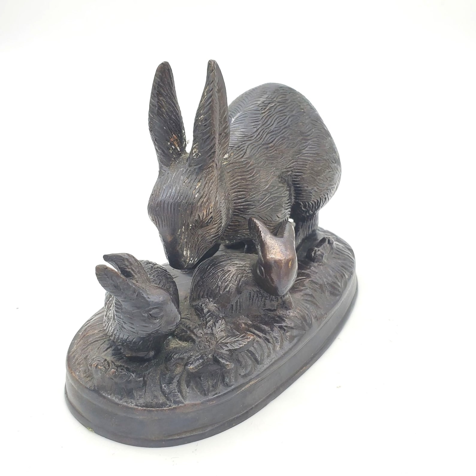 Vintage Bronze Rabbit and Babies Statue Bunny French Country - Etsy