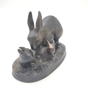 Vintage Bronze Rabbit and Babies Statue, Bunny French Country Detailed ...