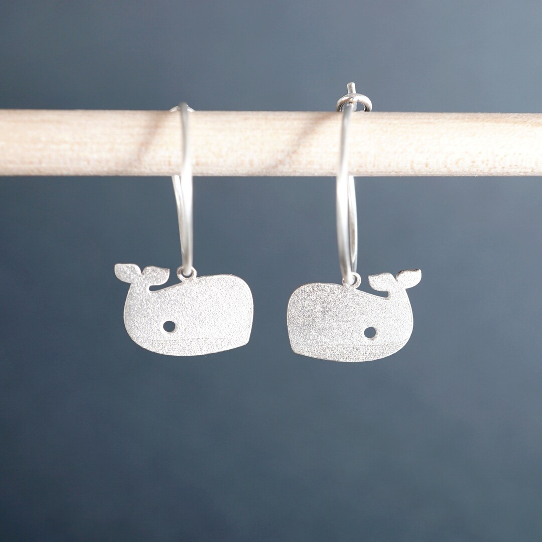 Baby Whale Hoop Earrings, Animal Shape Drop Earrings, Cute Whale Silver ...