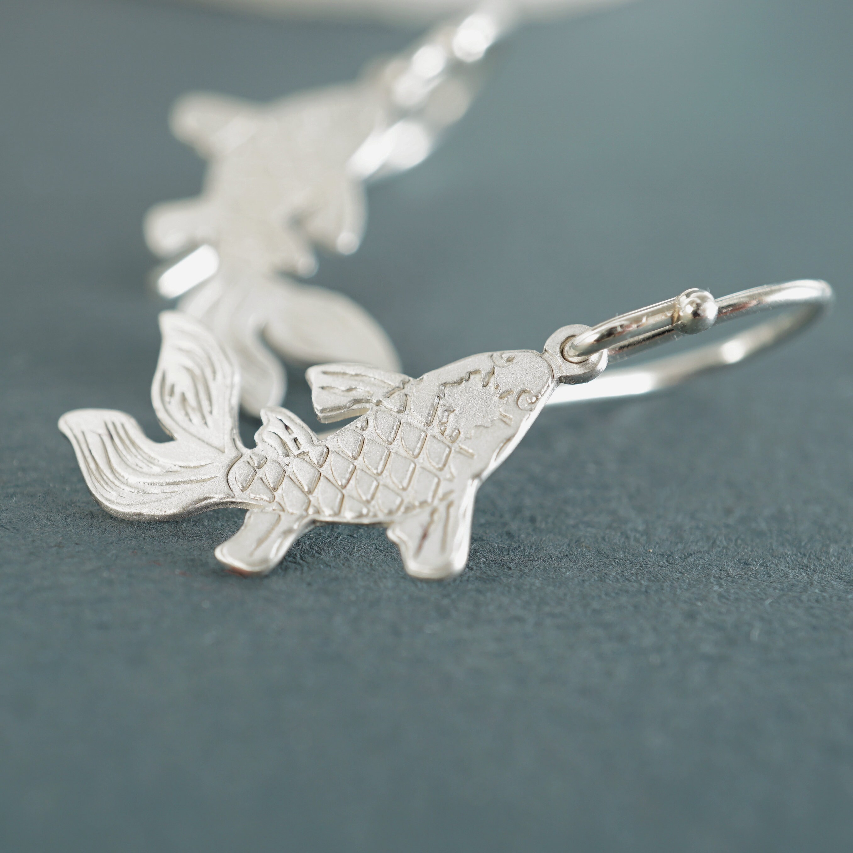 Silver Engraved Koi Fish Dangle Earrings, Koi Fish Earrings, Fish ...