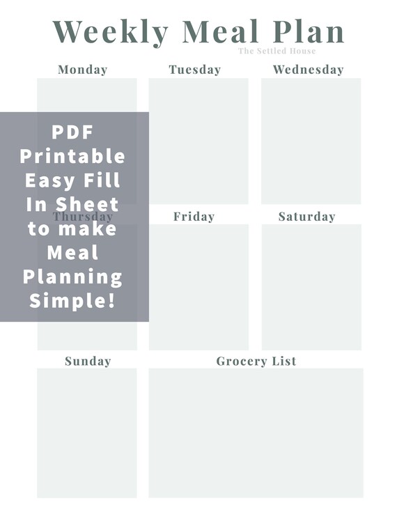 Printable Weekly Meal Planner Worksheet - Etsy