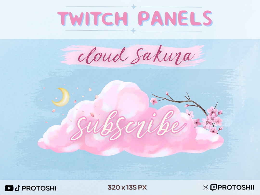 32 X Twitch Pink Cloud Sakura Box Panels | Cute | Streamer | Moon | Pastel | Watercolor | Cherry ...