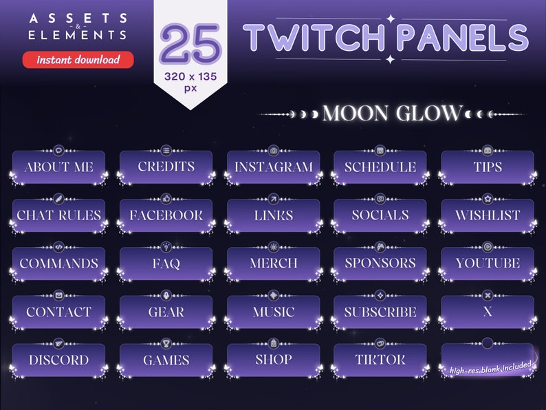 25 X Moon Glow Violet Twitch Panels | Butterfly White Purple Sparkle ...