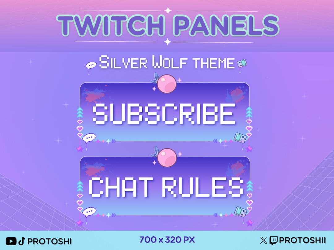 25 X Silver Wolf Honkai Star Rail Twitch Panels Box | Purple Retro Pink ...