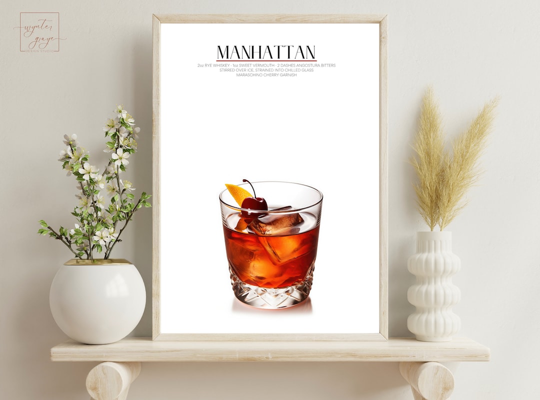MANHATTAN Art, Printable Cocktail Poster, Instant Download, Bar Cart ...