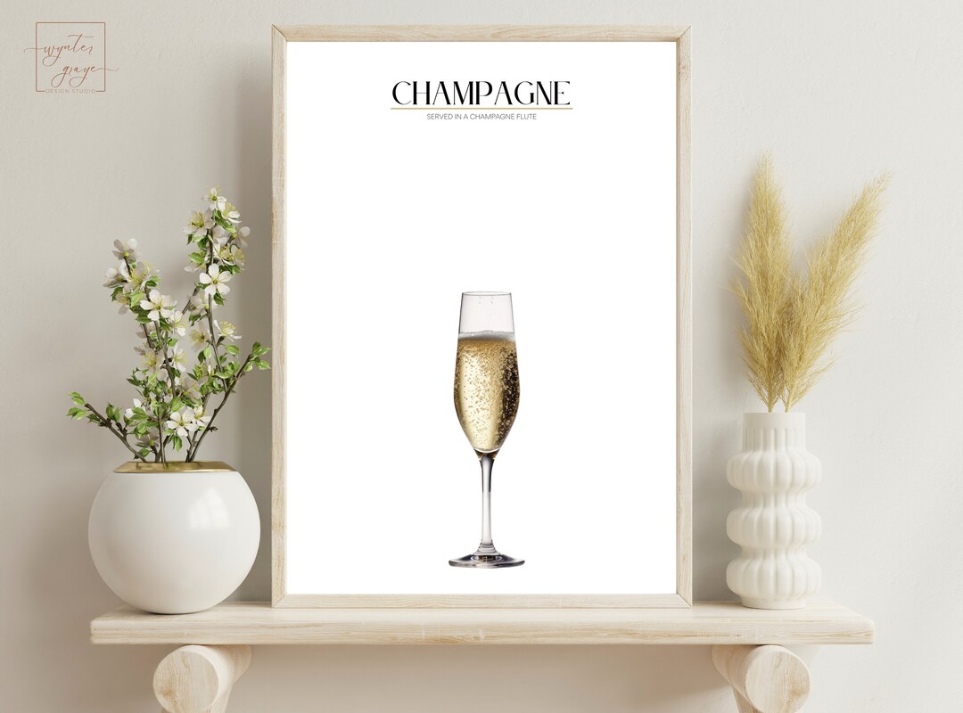 CHAMPAGNE, Printable Wall Art, Digital Download, Modern Bar Cart Décor ...