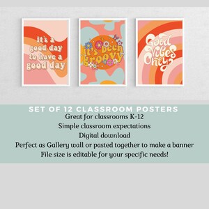 Editable Groovy Retro Aesthetic Classroom Poster Set of 12 INSTANT ...
