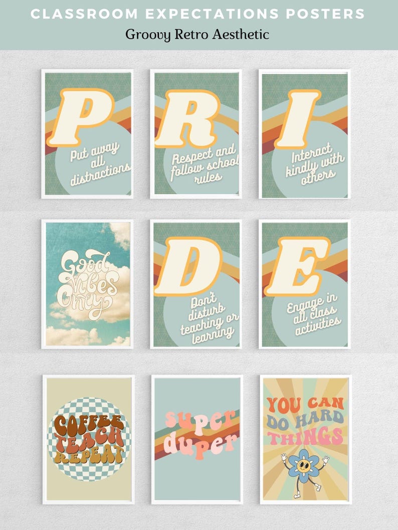 Editable Classroom Posters Expectations & Classroom Rules Groovy Retro ...