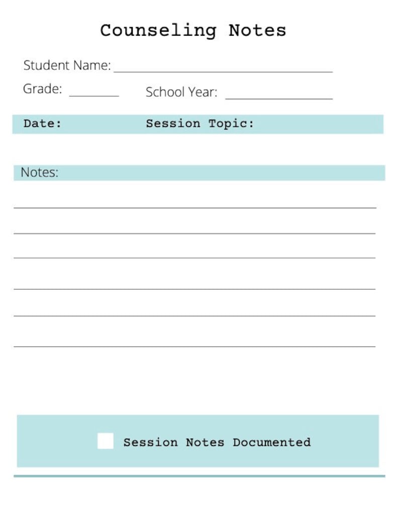 School Counselor Notes Template, Printable and Fillable, School ...