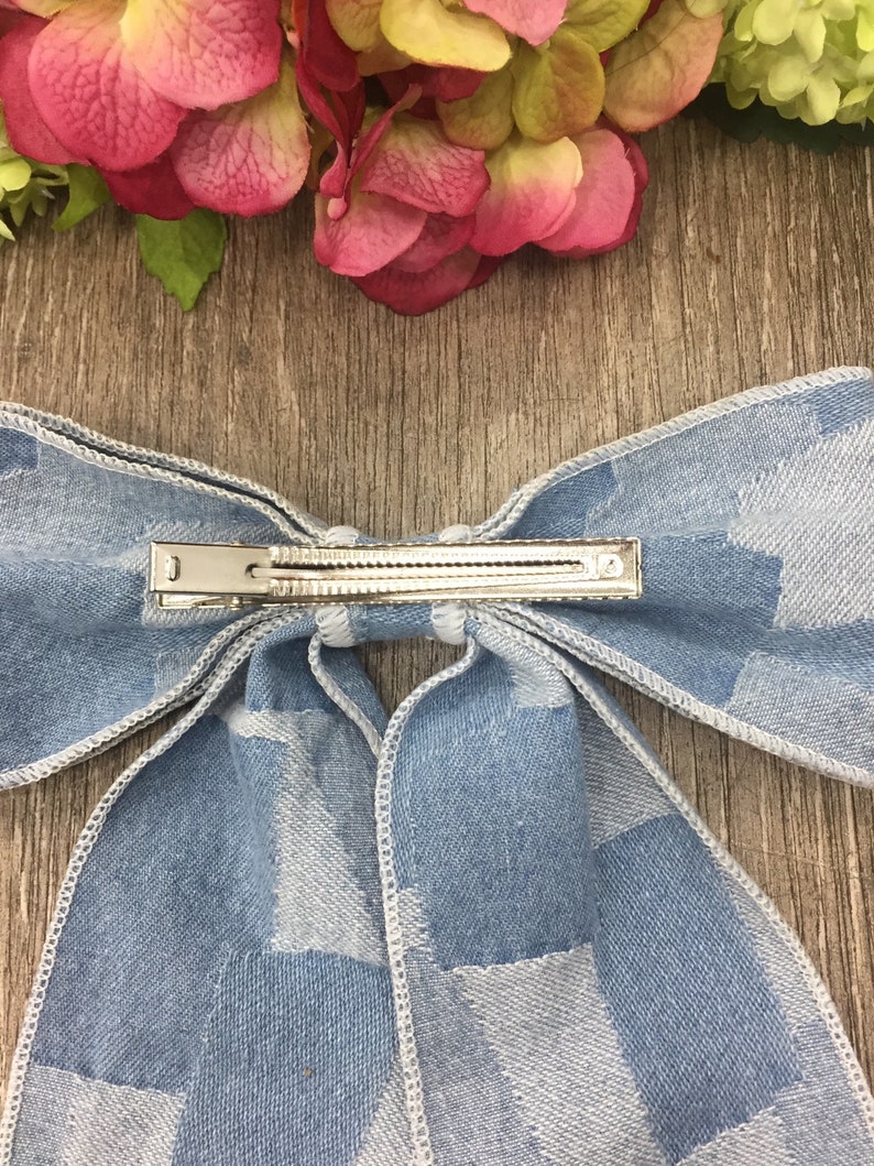 Hair Bow Denim Geometric Design, Large Light Denim Dark Denim, Hair Bow ...