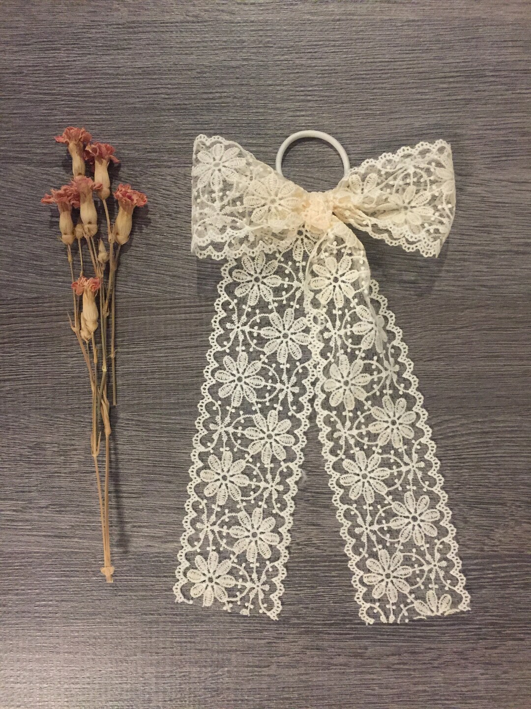 Cream Lace Bow Hair Tie, Large Floral Design - Etsy