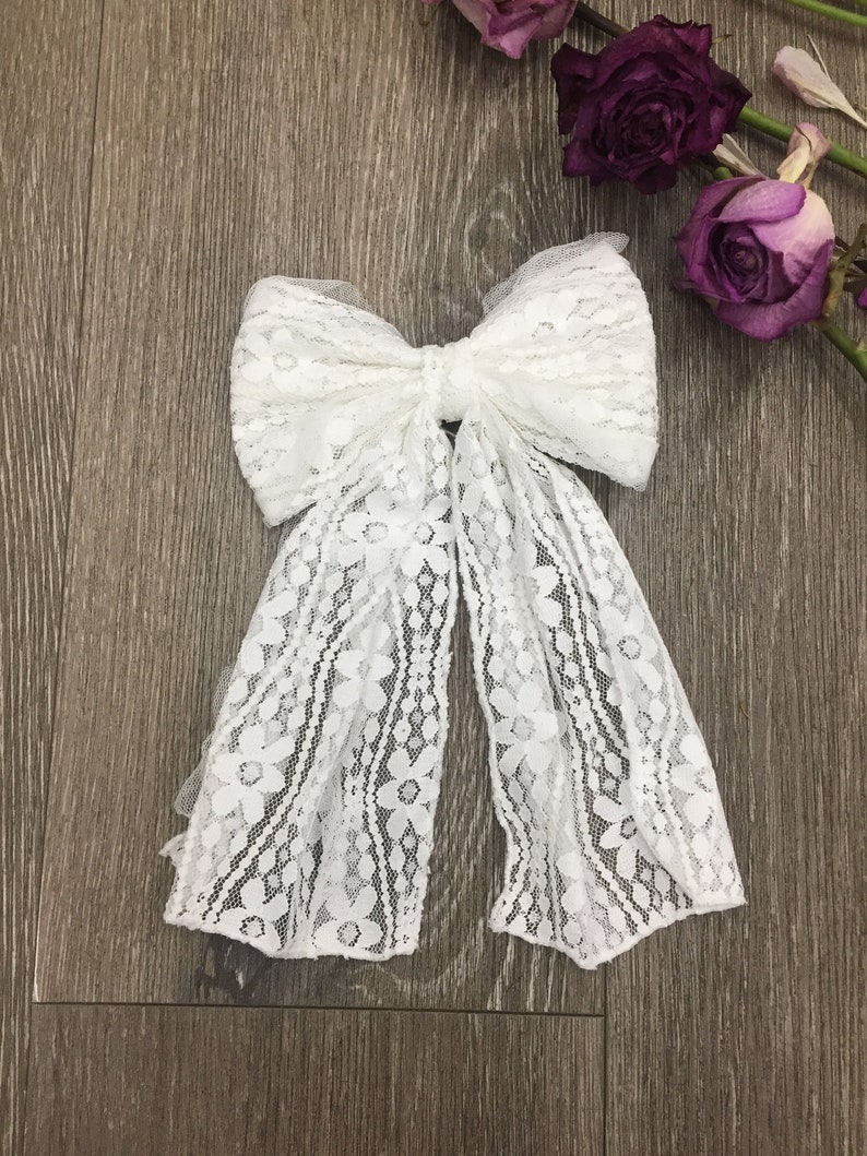 Lace Tulle Wedding Bow, Floral Pattern, Large Hair Bow - Etsy