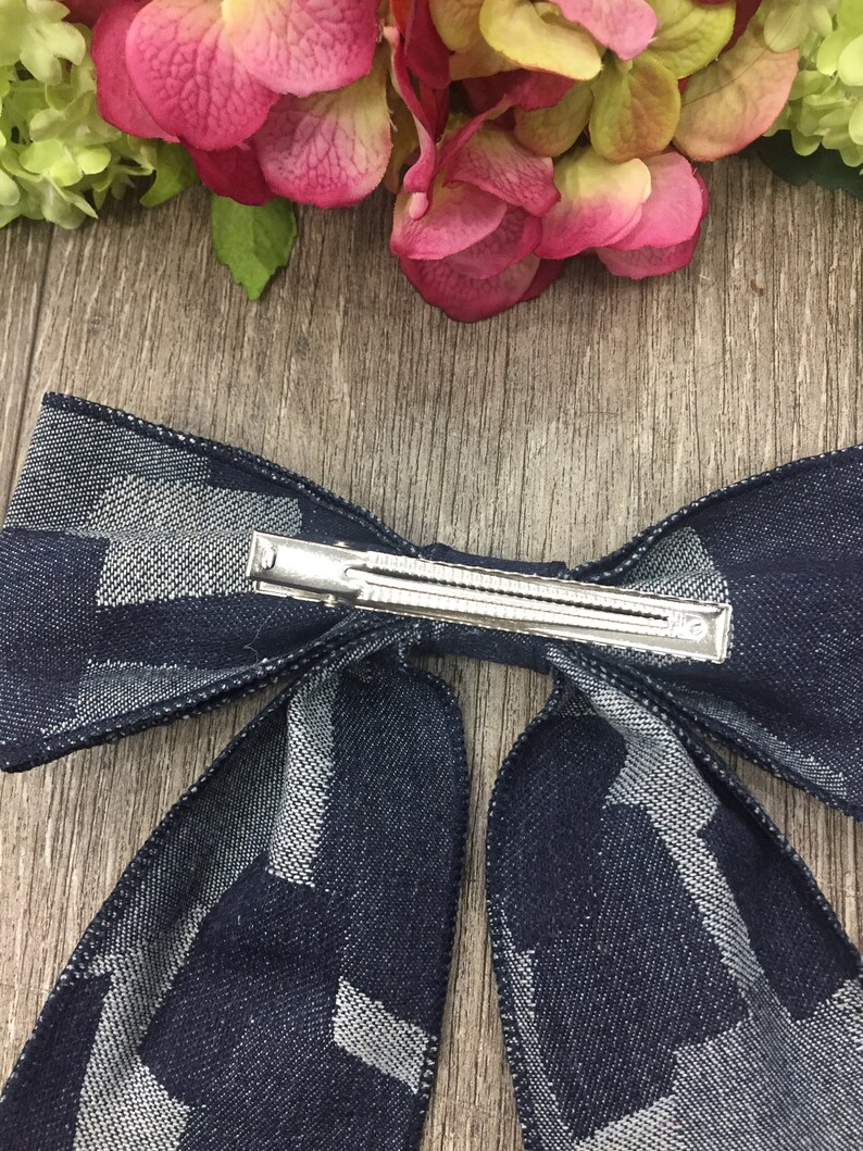 Hair Bow Denim Geometric Design, Large Light Denim Dark Denim, Hair Bow ...