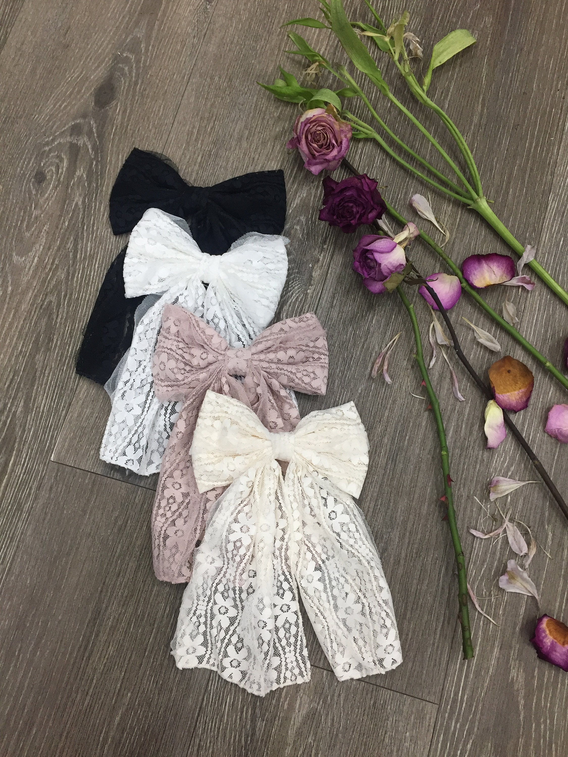 Lace Tulle Wedding Bow, Floral Pattern, Large Hair Bow - Etsy