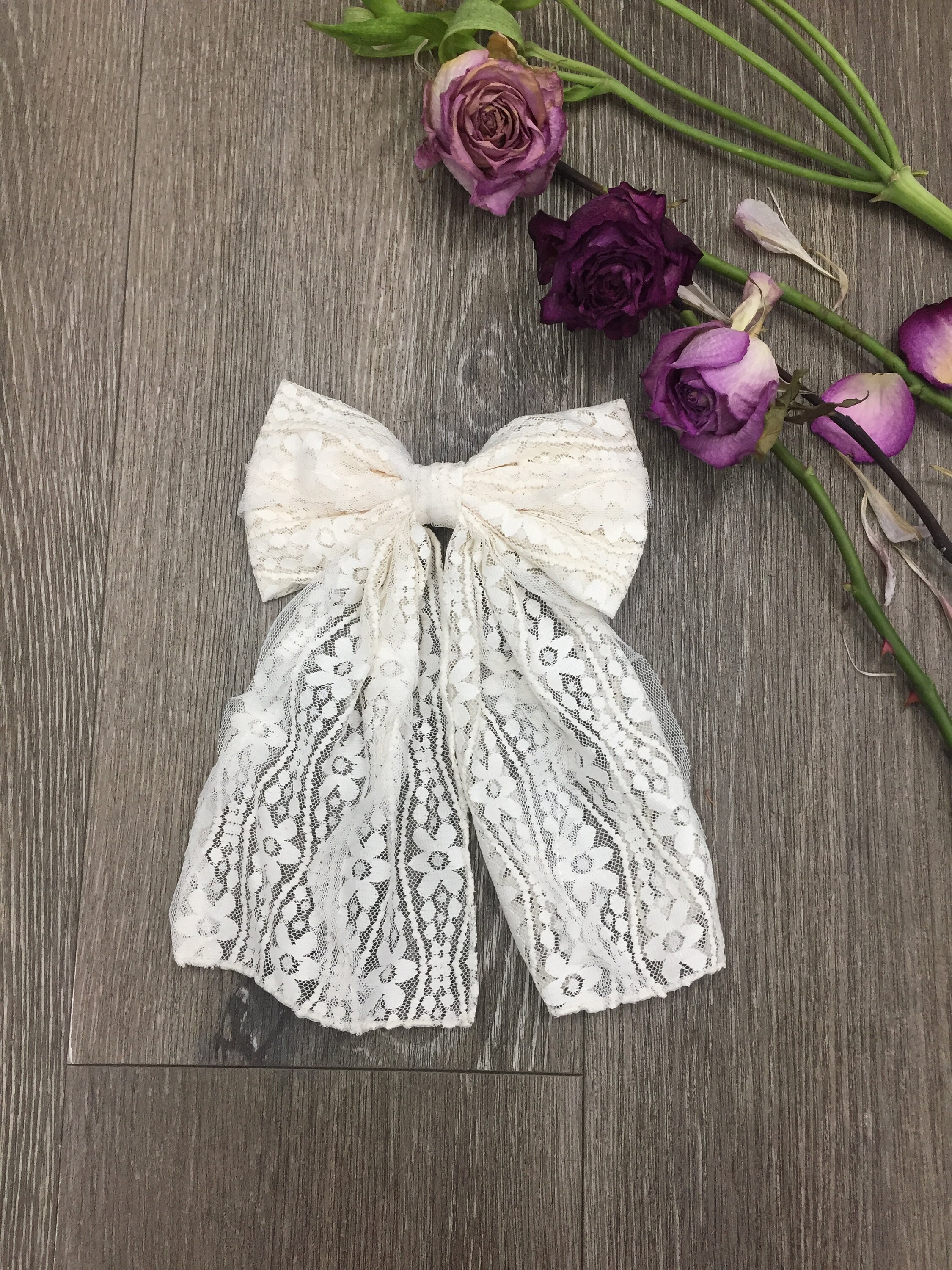 Lace Tulle Wedding Bow, Floral Pattern, Large Hair Bow - Etsy