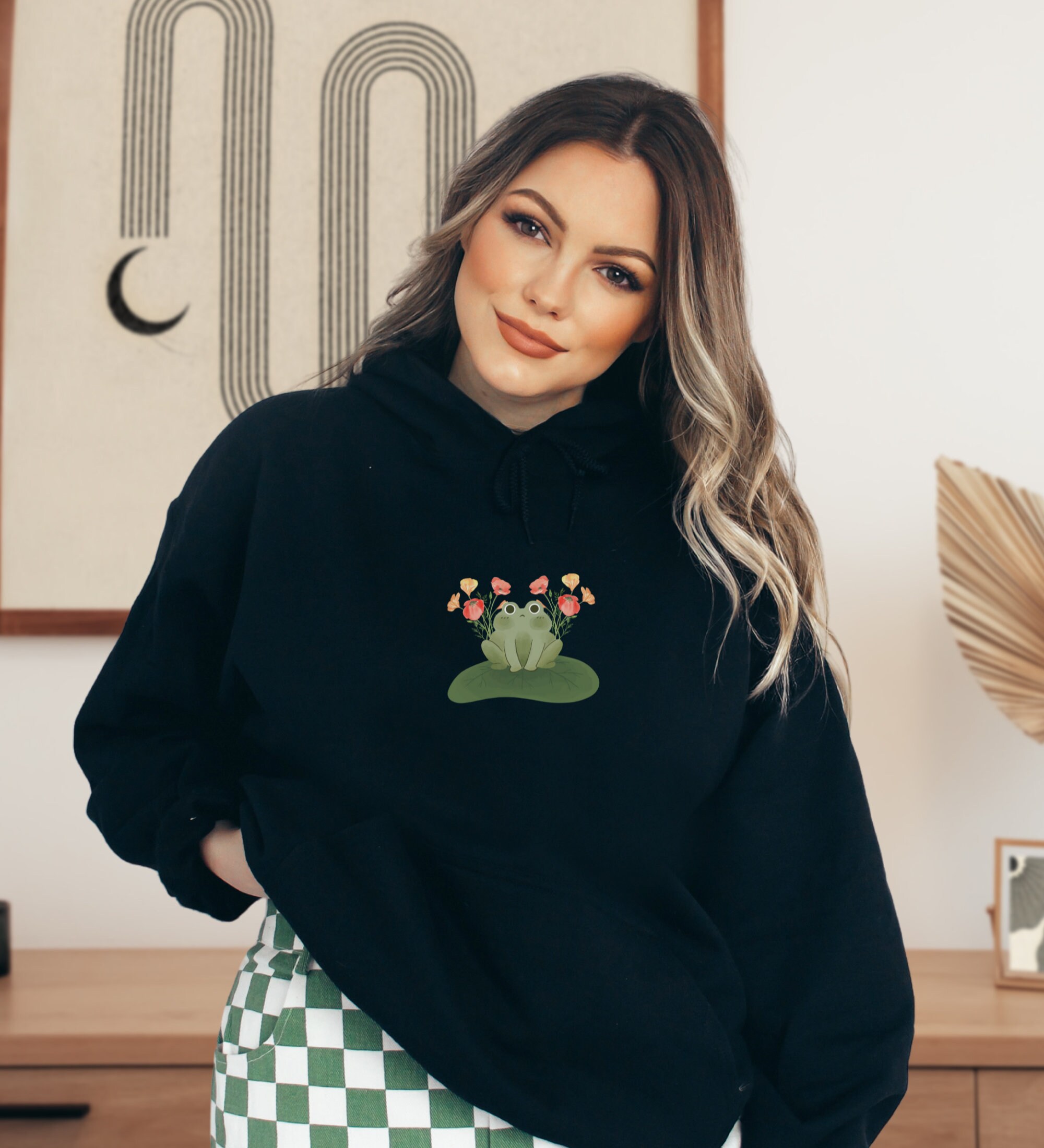 Cottagecore Frog and Poppy Hooded Sweatshirt | Cottagecore Shirt ...