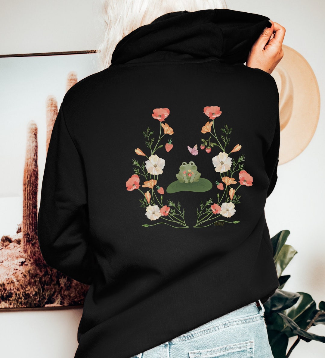Cottagecore Frog and Poppy Hooded Sweatshirt | Cottagecore Shirt ...
